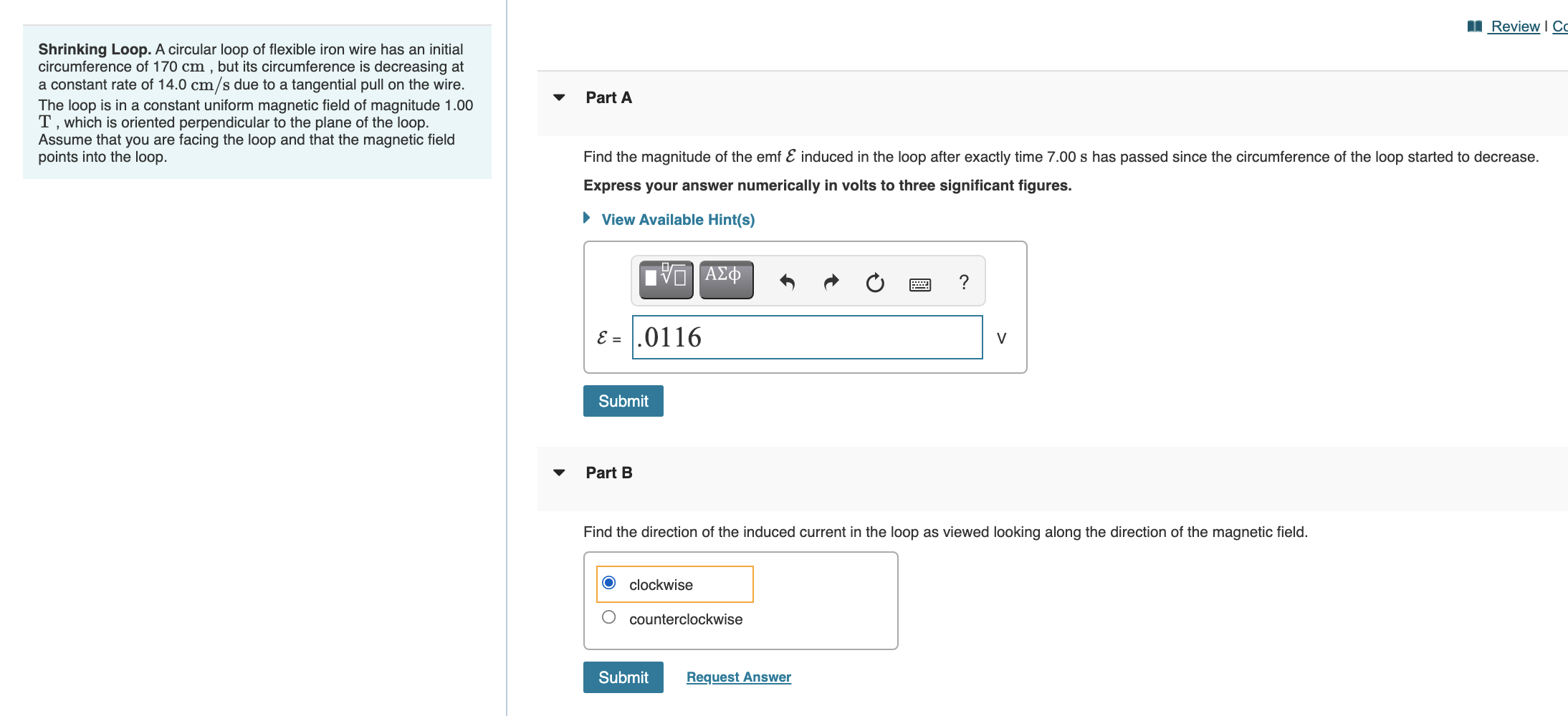 Solved Review ICC Shrinking Loop. A circular loop of | Chegg.com