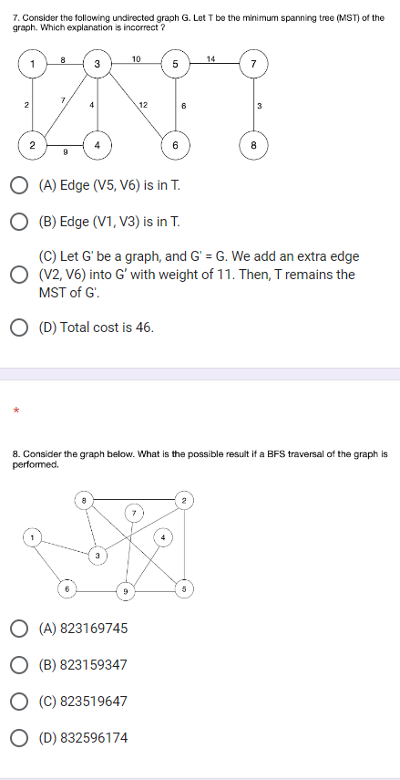 Solved 7. Consider the following undirected graph G. Let T | Chegg.com Solved 7. Consider the following undirected graph G. Let T | Chegg.com