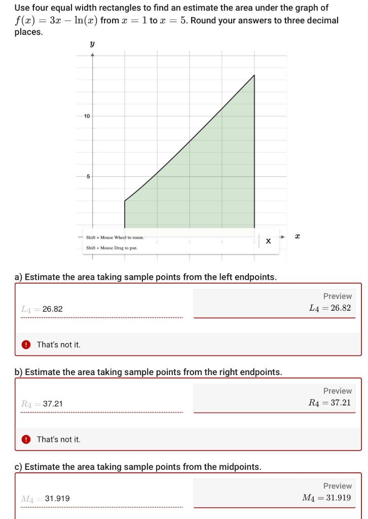 Solved Use four equal width rectangles to find an estimate | Chegg.com