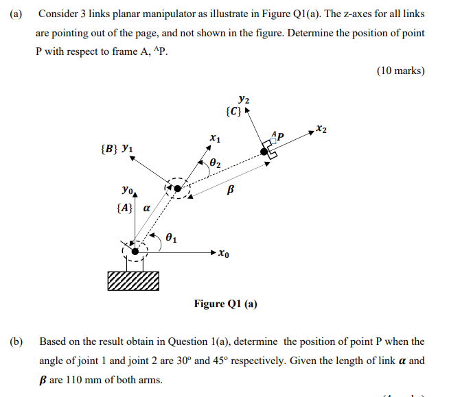 Solved ) (a) Consider 3 links planar manipulator as | Chegg.com