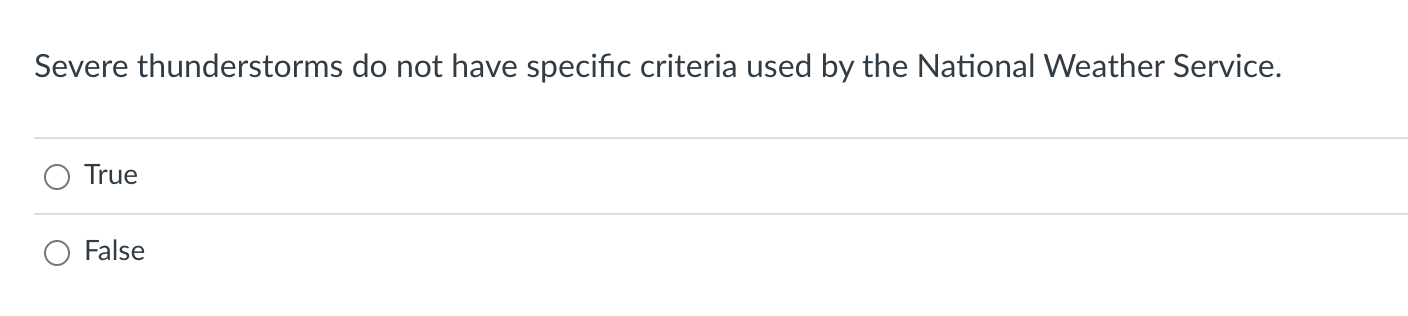 Solved Severe thunderstorms do not have specific criteria | Chegg.com