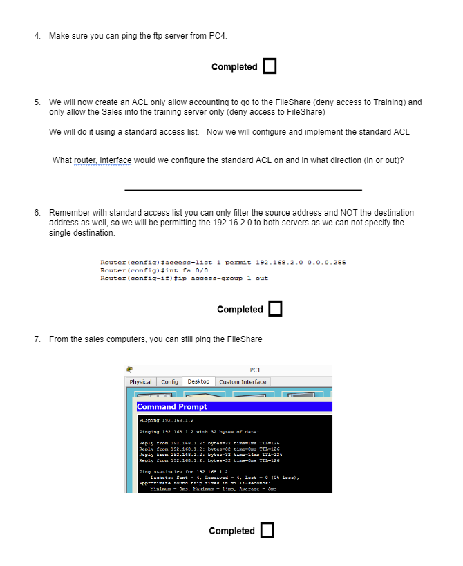 Lab 41 Extended ACL IV (Standard + Extended) | Chegg.com
