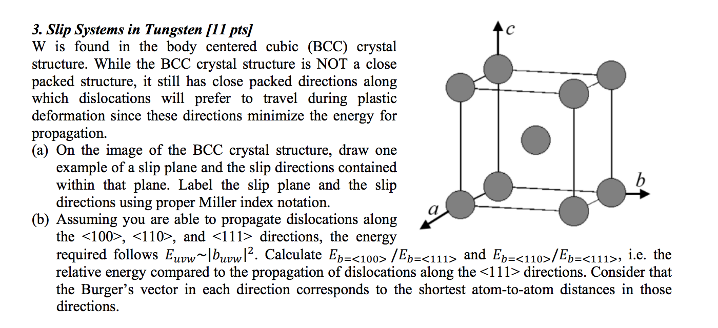 3. Slip Systems in Tungsten (11 pts] W is found in | Chegg.com