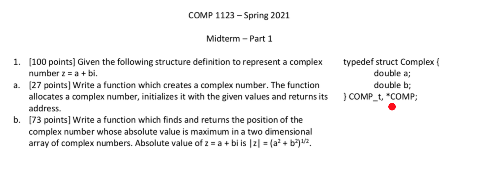 Solved COMP 1123 - Spring 2021 Midterm - Part 1 1. (100 | Chegg.com