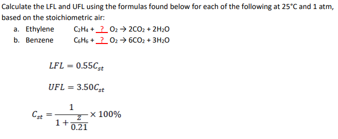 Solved Calculate the LFL and UFL using the formulas found | Chegg.com