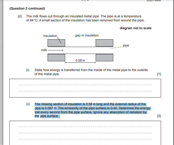 Solved The missing section of insulation is 0.56m long and | Chegg.com