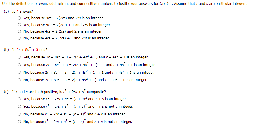 Solved Use the definitions of even, odd, prime, and | Chegg.com