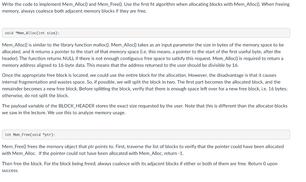ONLY MAKE CHANGES TO " mem_functions.c ". | Chegg.com
