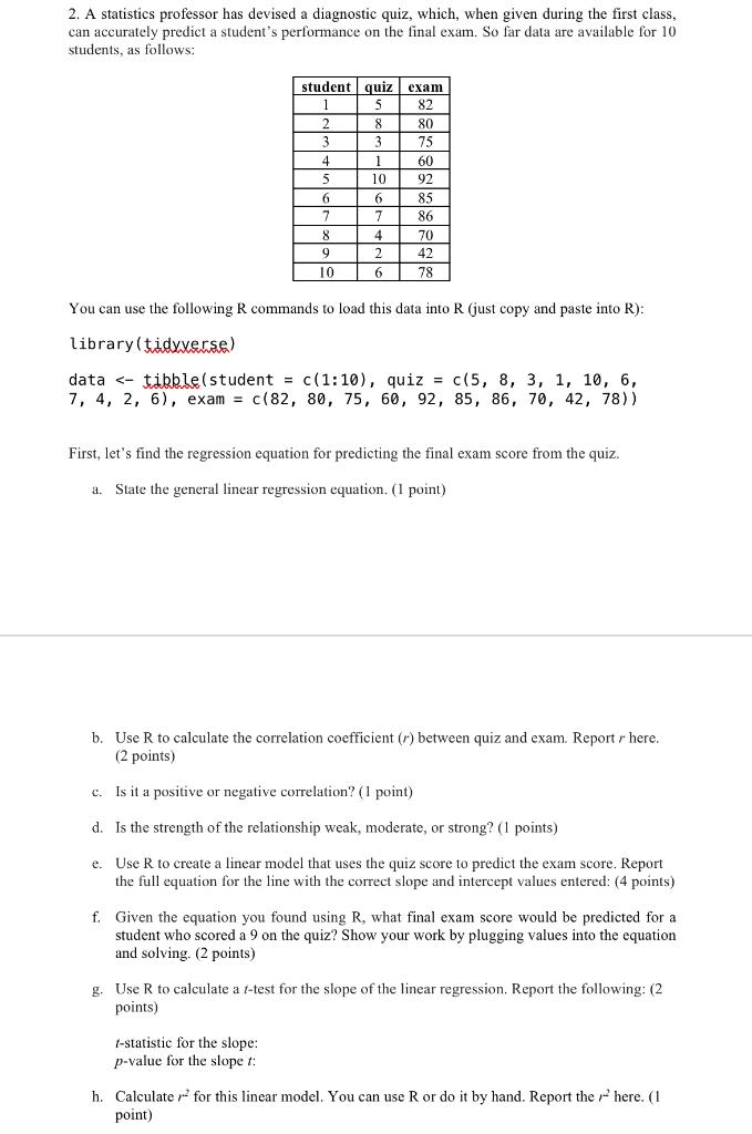 Solved 2. A statistics professor has devised a diagnostic | Chegg.com
