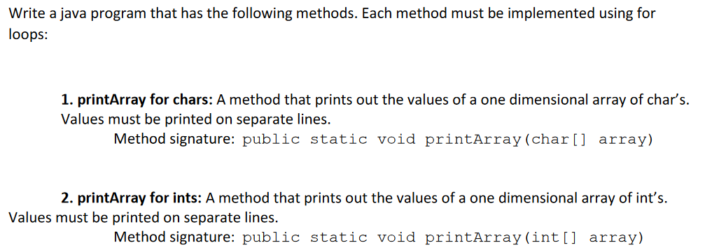 Solved Write a java program that has the following methods. | Chegg.com