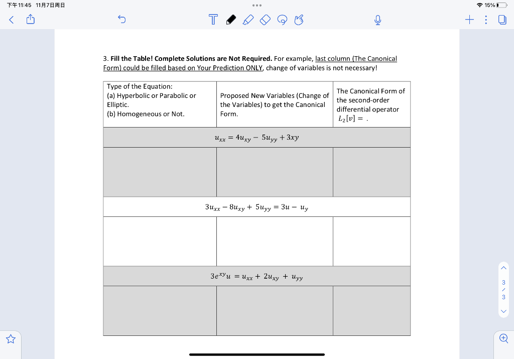 Solved 下午11:45 11月7日周日 15%) 5 FO + :O 3. Fill the Table! | Chegg.com