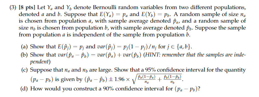 Solved (3) 18 pts] Let Ya and Y, denote Bernoulli random | Chegg.com