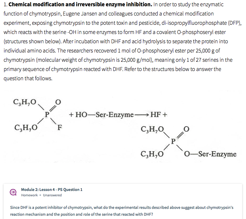 Solved 1. Chemical modification and irreversible enzyme | Chegg.com
