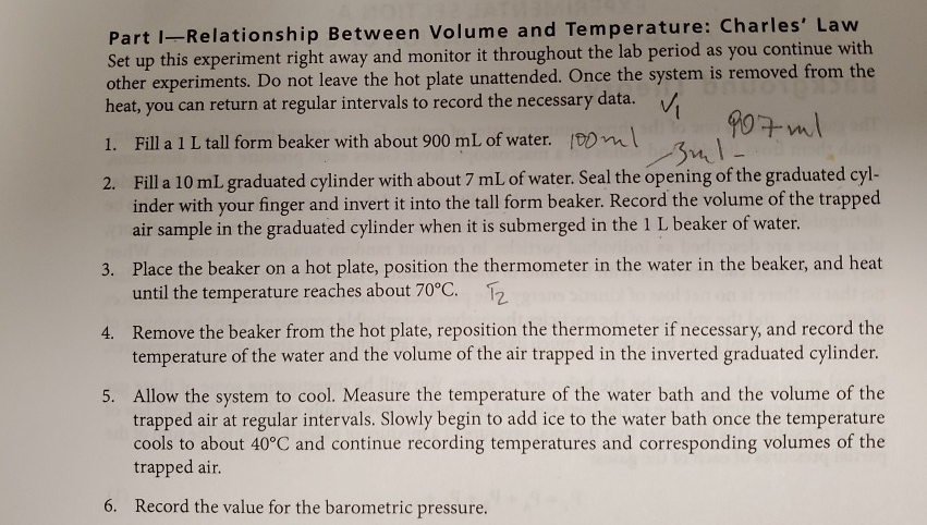 Solved Part I-Relationship Between Volume and Temperature: | Chegg.com