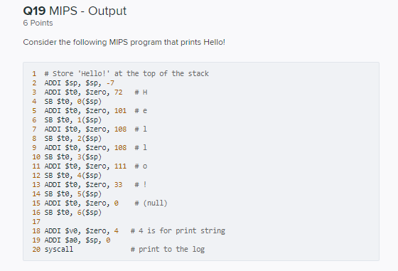 Solved Q19 MIPS - Output 6 Points Consider the following | Chegg.com