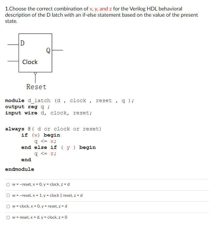 Solved 1.Choose the correct combination of x,y, and z for | Chegg.com