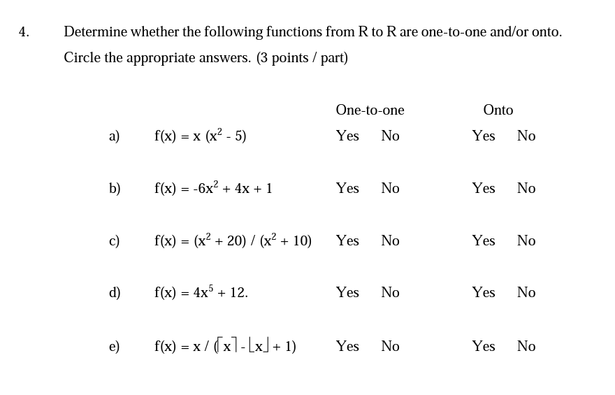 Solved 4. Determine whether the following functions from R | Chegg.com