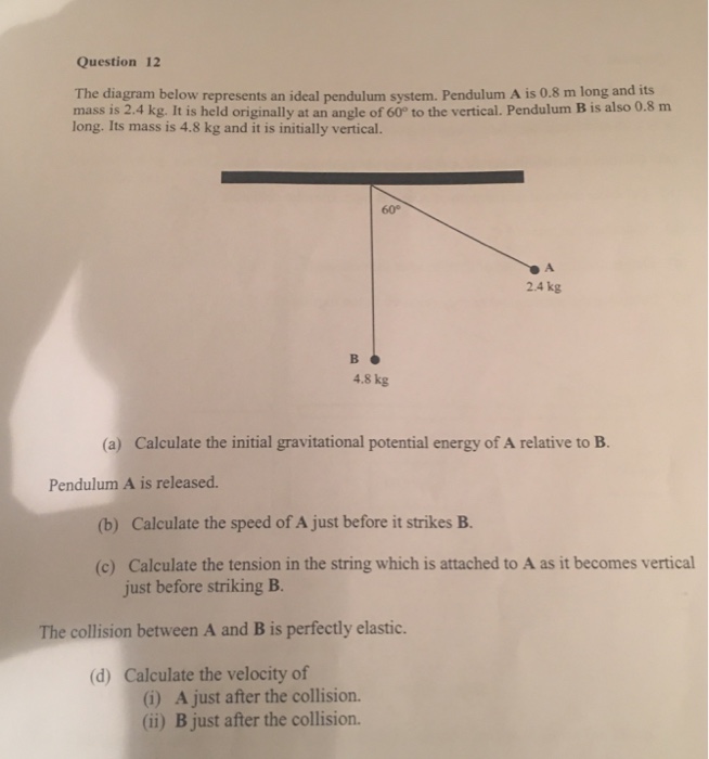 Solved The diagram below represents an ideal pendulum | Chegg.com