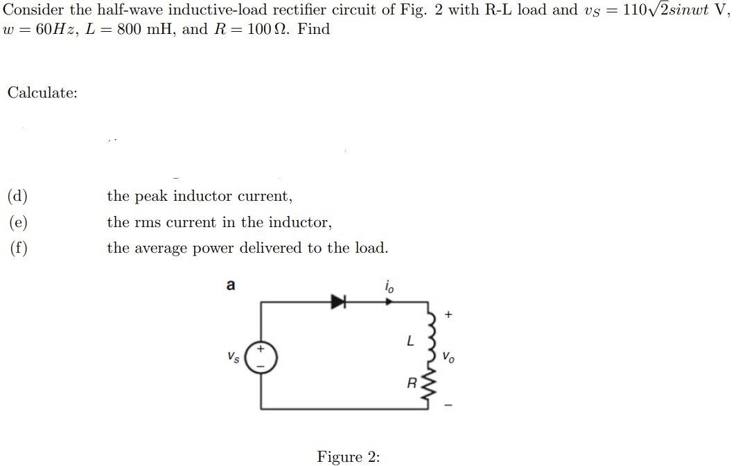 Solved Consider the half-wave inductive-load rectifier | Chegg.com