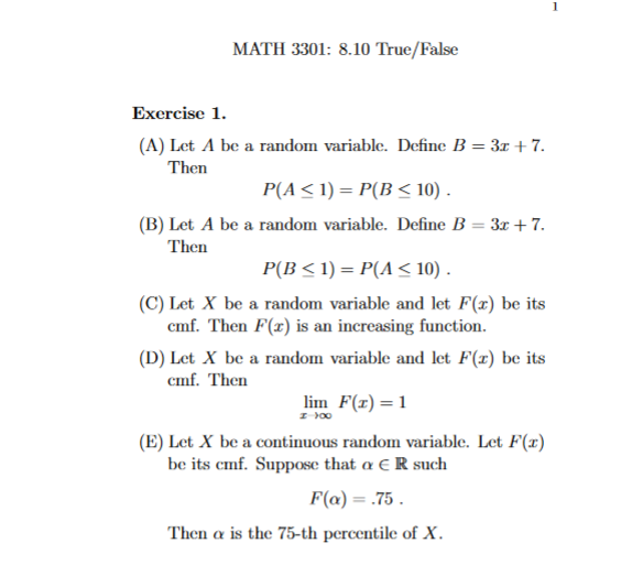 Solved MATH 3301: 8.10 True/False Exercise 1. (A) Let A be a | Chegg.com