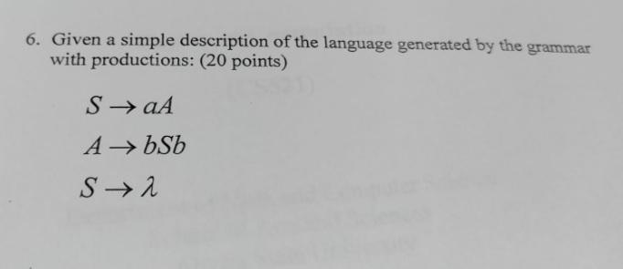 Solved 5. Given a simple description of the language | Chegg.com