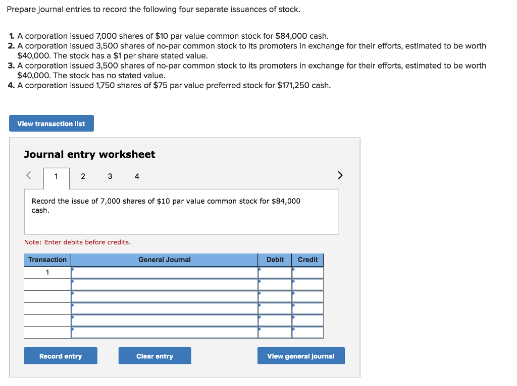 Solved Prepare journal entries to record the following four | Chegg.com