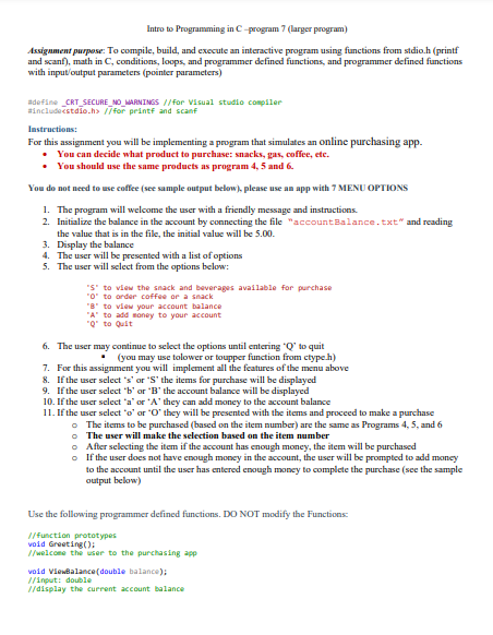 Intro to Progranming in C-program 7 (larges program) | Chegg.com