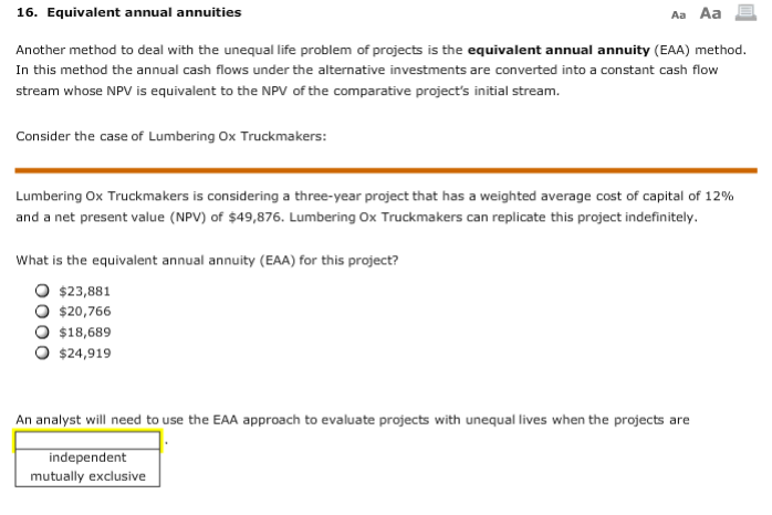 Solved 16. Equivalent annual annuities AaAa 므 Another method | Chegg.com