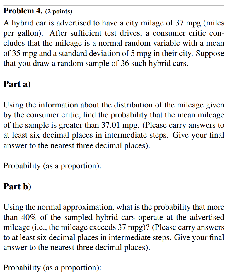 Solved Problem 4. (2 ﻿points)A hybrid car is advertised to | Chegg.com