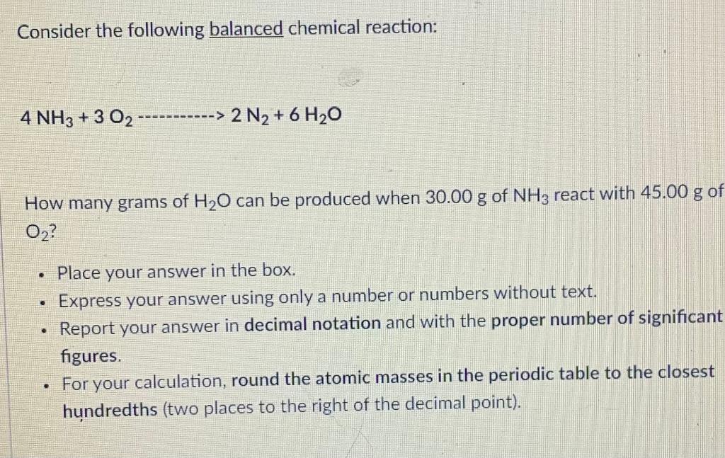[solved] Consider The Following Balanced Chemical Reactio