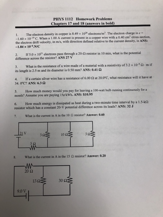 Solved PHYS 1112 Homework Problems Chapters 17 and 18 | Chegg.com