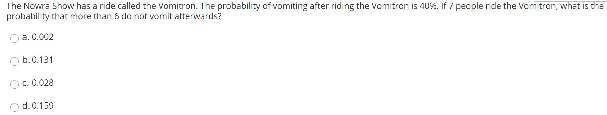 Solved The Nowra Show has a ride called the Vomitron. The | Chegg.com
