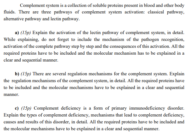 Solved Complement system is a collection of soluble proteins | Chegg.com