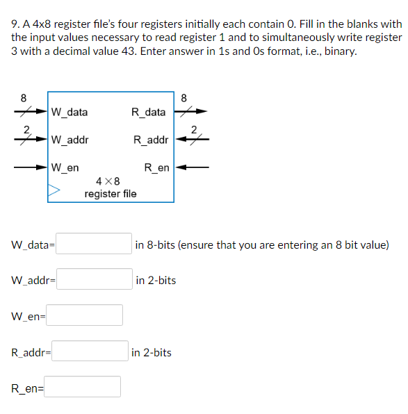 Solved 9. A 4x8 register file's four registers initially | Chegg.com