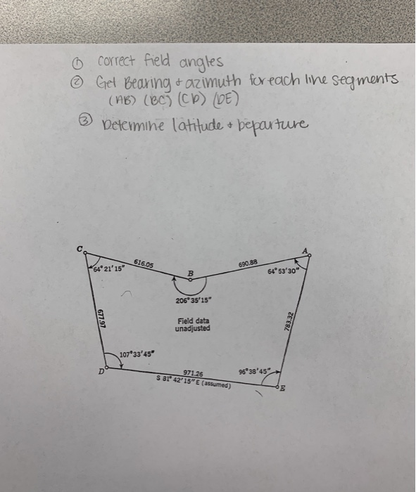 Solved 1. Correct Field Angles2. Find Bearing and Azimuth of | Chegg.com