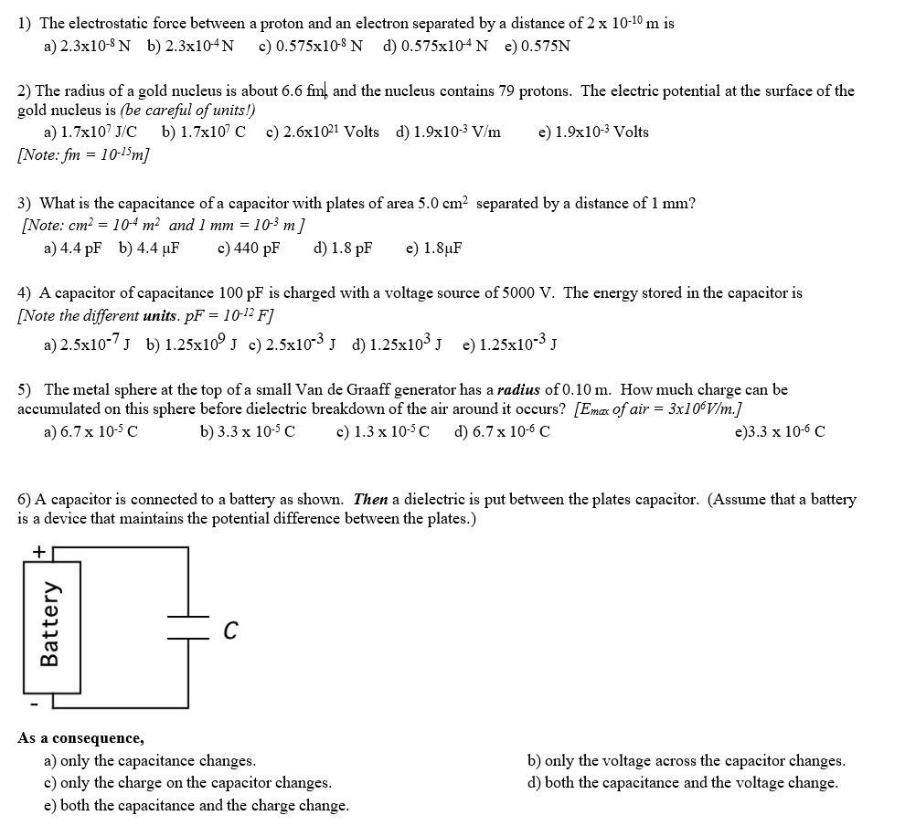 Solved 1 The Electrostatic Force Between A Proton And An