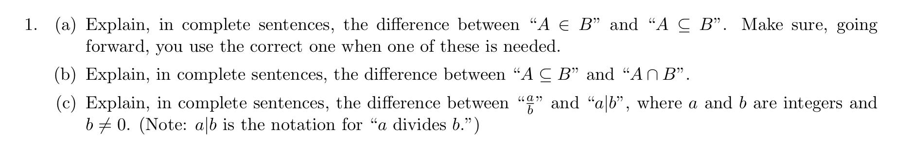 Solved 1. (a) Explain, in complete sentences, the difference | Chegg.com