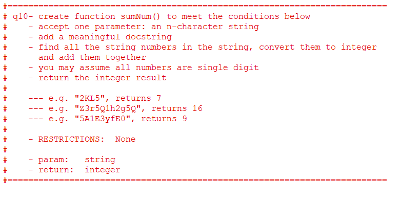 Solved q10- create function sumNum() to meet the conditions | Chegg.com