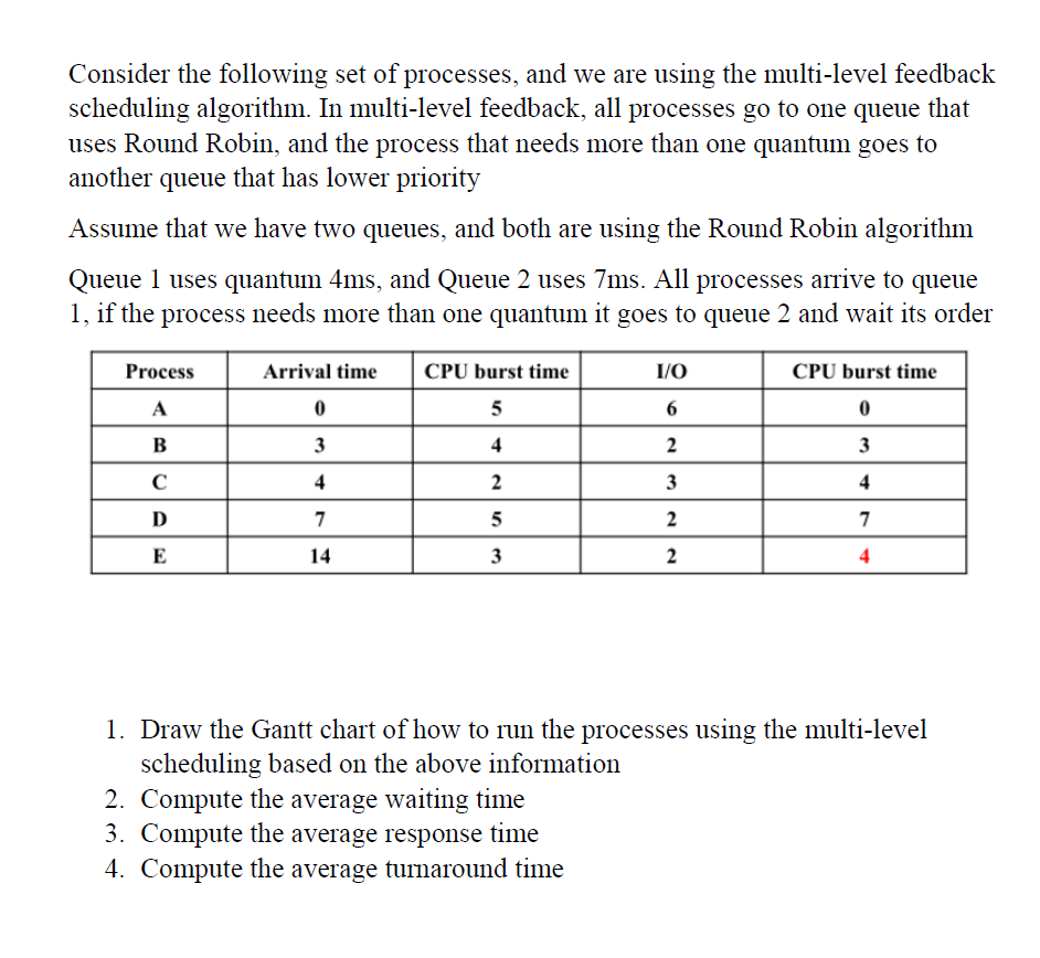 Solved Consider the following set of processes, and we are | Chegg.com