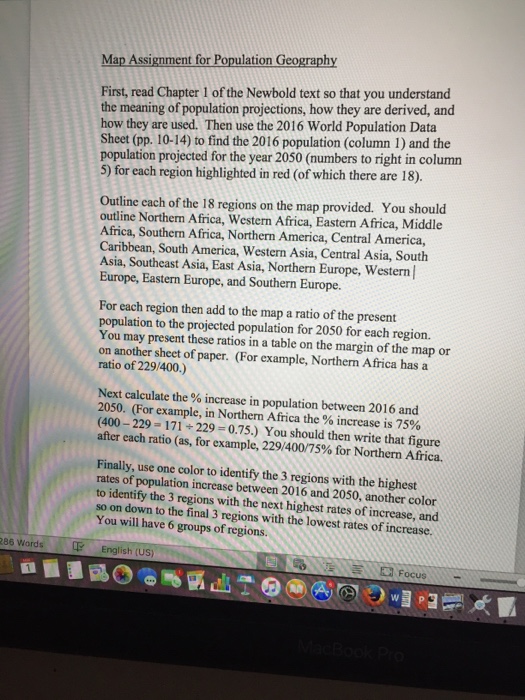 Map Assignment for Population Geography First, read | Chegg.com
