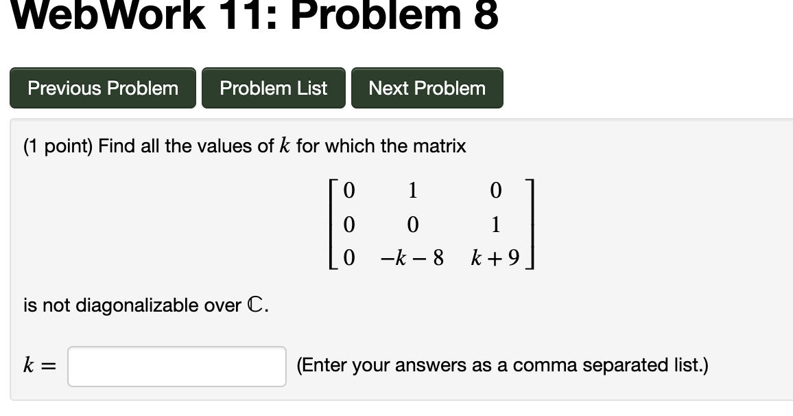 Solved WebWork 11: Problem 8 Previous Problem Problem List | Chegg.com