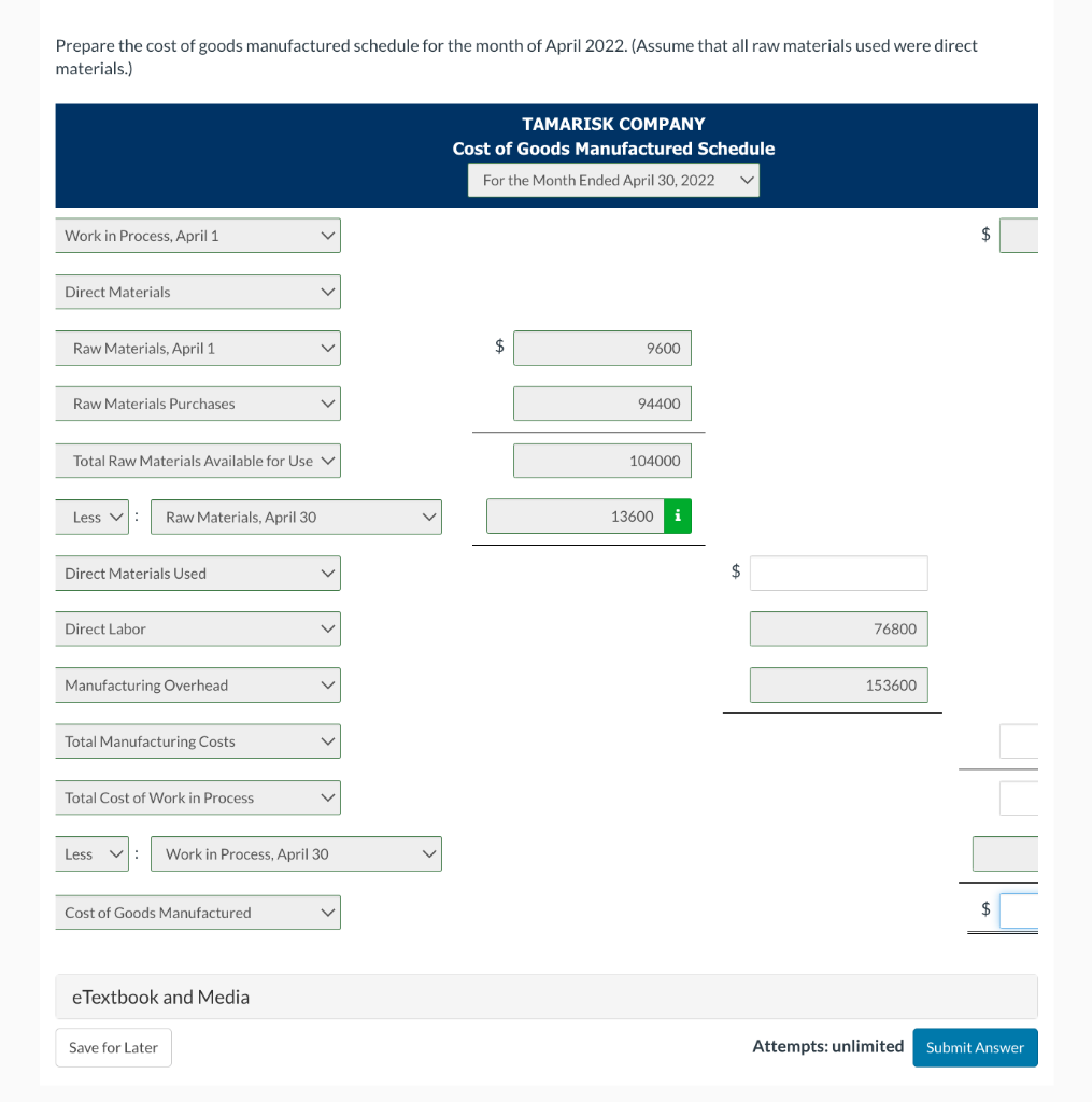 Solved Prepare the cost of goods manufactured schedule for | Chegg.com