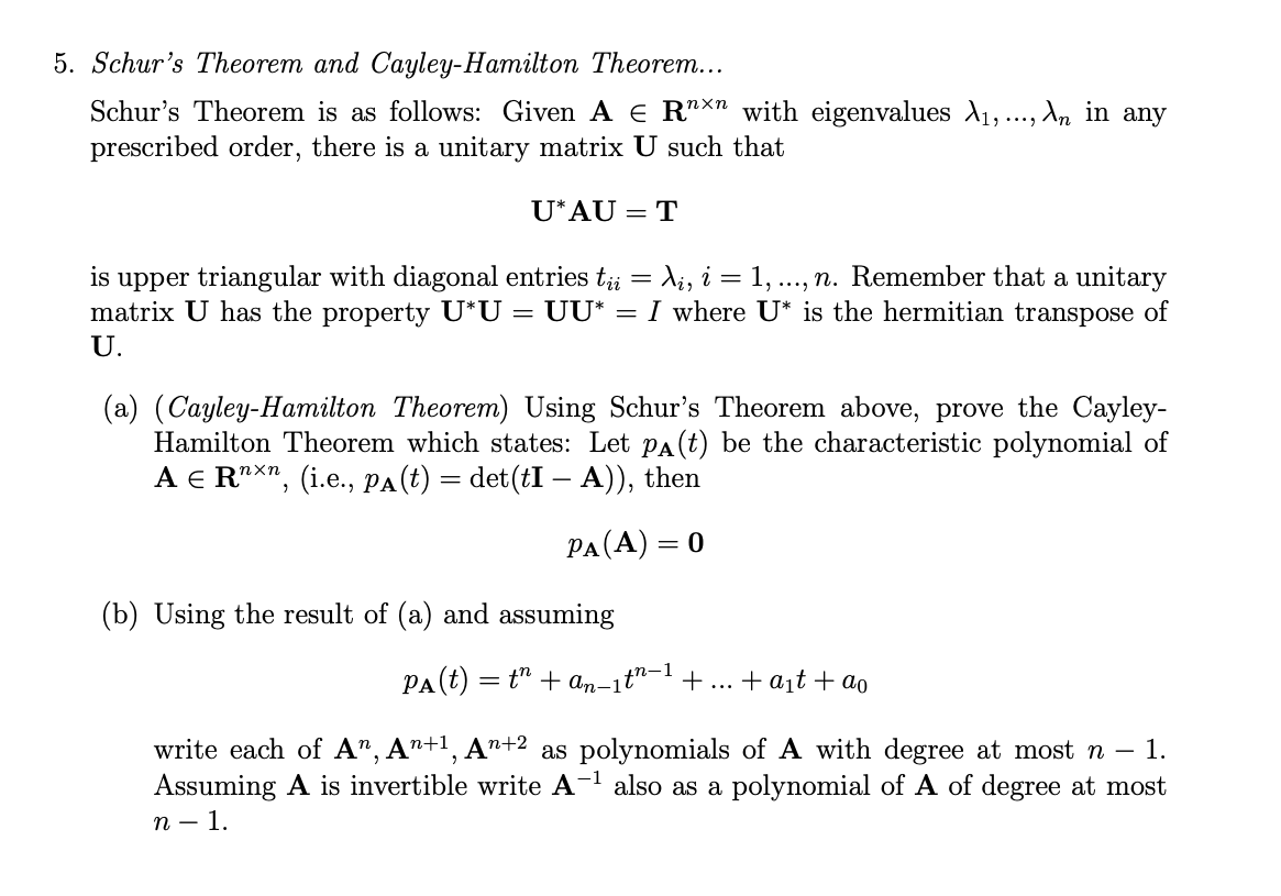 5. Schur's Theorem and Cayley-Hamilton Theorem... | Chegg.com