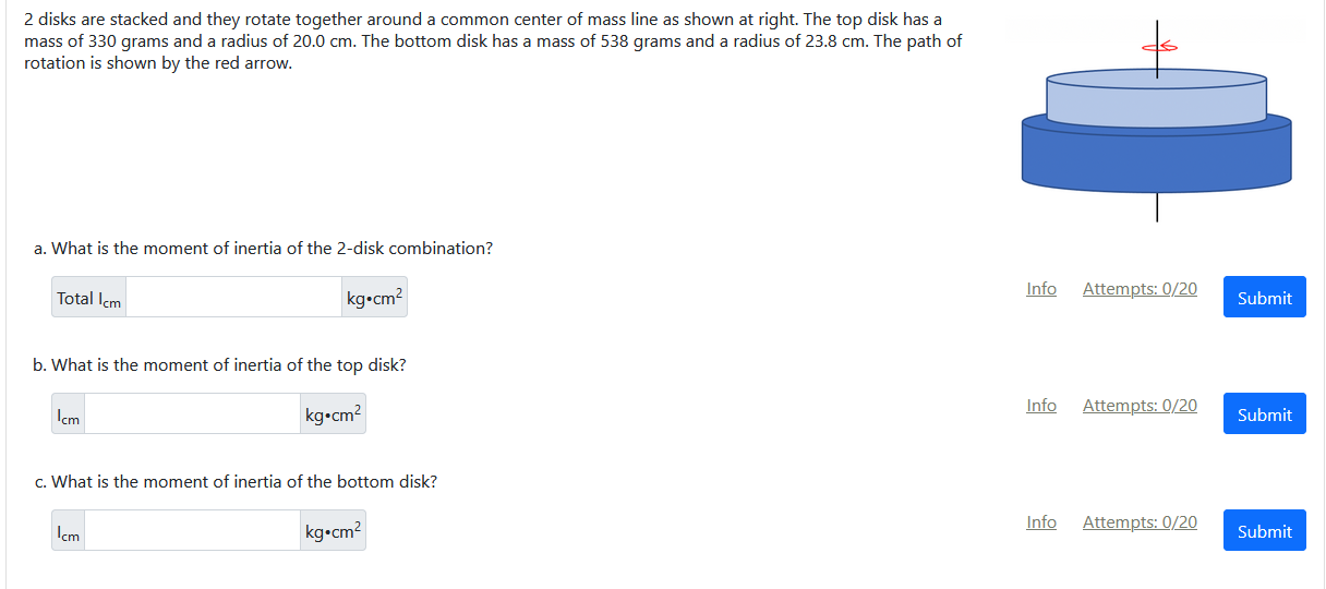 Solved 2 ﻿disks are stacked and they rotate together around | Chegg.com