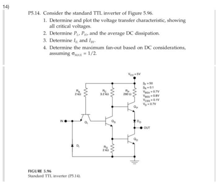 Solved 14) P5.14. Consider the standard TTL inverter of | Chegg.com