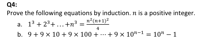 Solved Prove the following equations by induction. 𝑛 is a | Chegg.com