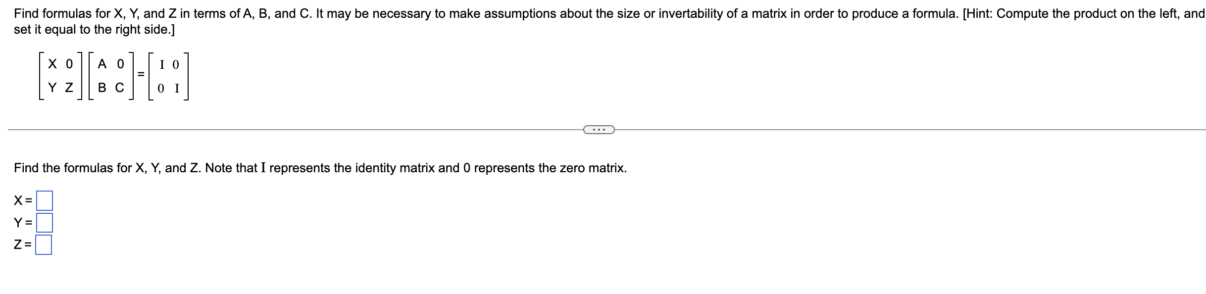 Solved Find formulas for X, Y, and Z in terms of A, B, and | Chegg.com