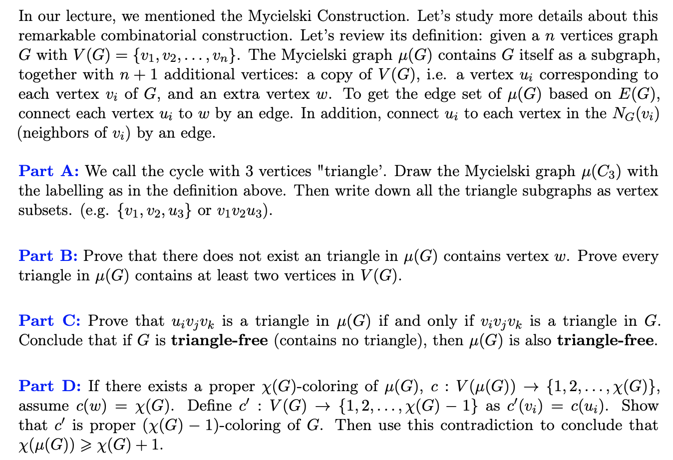 Solved In our lecture, we mentioned the Mycielski | Chegg.com