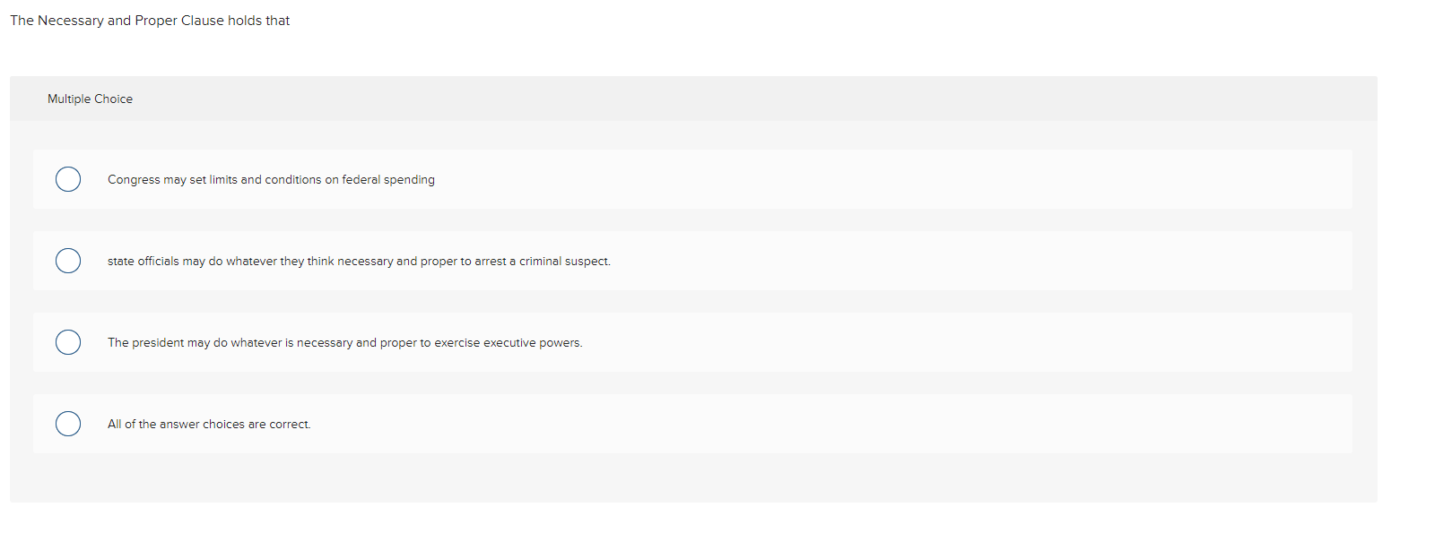 Solved The Necessary and Proper Clause holds that Multiple | Chegg.com