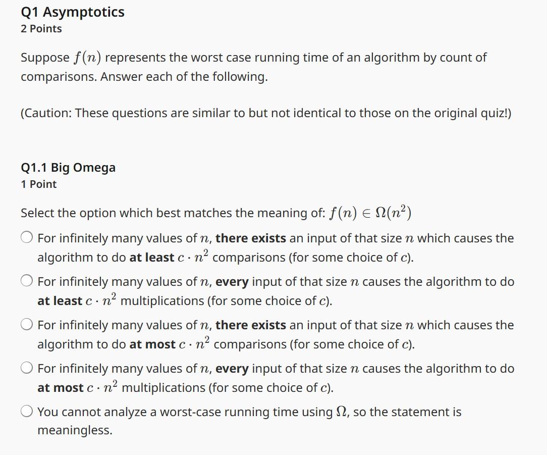 Solved Q1 Asymptotics 2 Points Suppose f(n) represents the | Chegg.com
